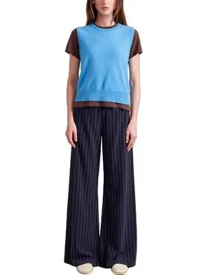 LA LIGNE Pinstriped Pull-on Pant - Navy/tan