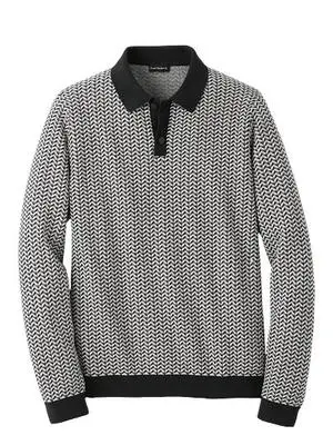 PAUL FREDRICK Cotton Three-button Polo - Black/ivory