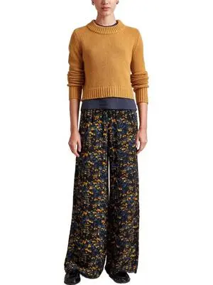 LA LIGNE Printed Silk Chiffon Pant - Yellow Flower Fields