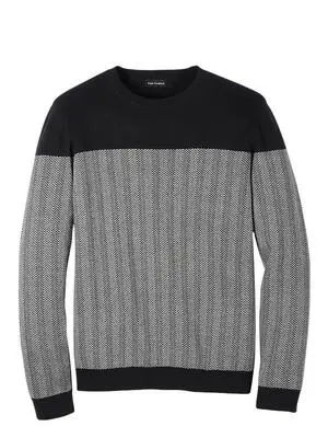 PAUL FREDRICK Cotton Crewneck Pullover - Black/ivory