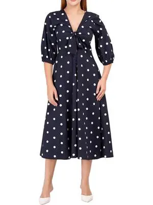 Leota Adriana Tie-front Midi Dress - Small Polka Black White
