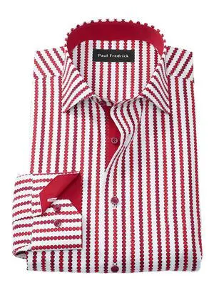PAUL FREDRICK Tailored Fit Comfort Stretch Non-iron Heart Dress Shirt With Contrast Trim - White/red