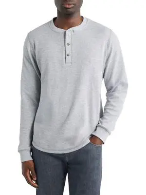 James Campbell Calico Waffle Stitch Henley - Light Grey Heather