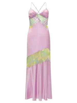 DONDE ESTEBAN Satin Dress With Lace Panels - Purple