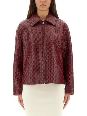 Gucci Oversized Embossed Gg Leather Jacket - Bordeaux