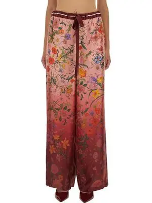 Gucci Printed Silk Wide Leg Pants - Pink