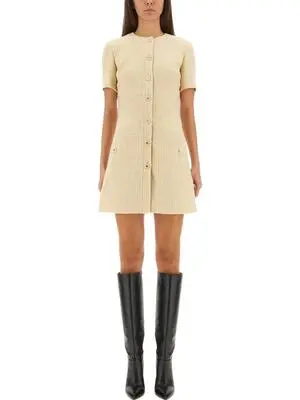 Gucci Fitted Wool Tweed Dress - Beige