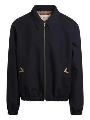Valentino Garavani Wool Blend Bomber Jacket With Vgold Pockets - Blue