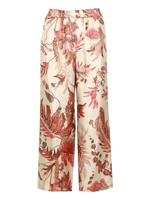Max Mara Printed Silk Twill Trousers - Beige+rosa+celeste