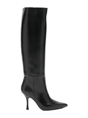 ANNA F. Leather Pointed-toe Stiletto Boots - Black