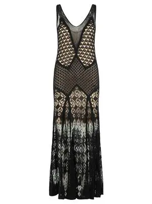 Blumarine Long Dress In Worked Cotton - Black
