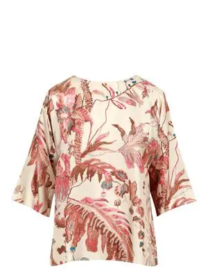 Max Mara Printed Silk Top - Beige+rosa+celeste