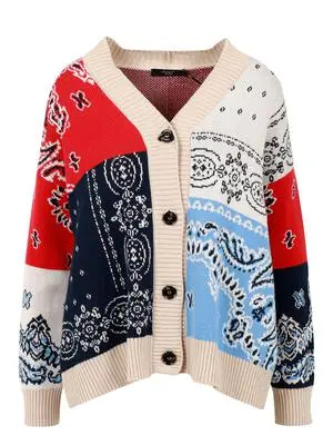 Max Mara Jacquard Block Design Cardigan - Beige+rosso+blu Navy