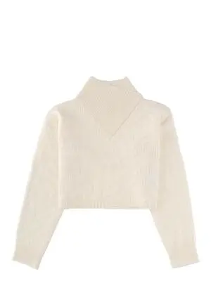 BOSS Cropped Sweater With Doubled Collar - White