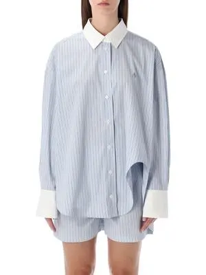 Attico Striped Poplin Shirt With Contrast Collar And Cuffs - Light Blue White Stripes