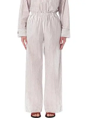 BY MALENE BIRGER Striped Cotton Trousers - Cabernet Stripe