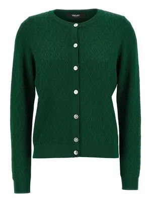Versace Stretch Viscose Cardigan With V-pattern - Green