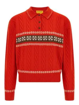 Guest In Residence Cable Collegiate Polo Sweater - Red