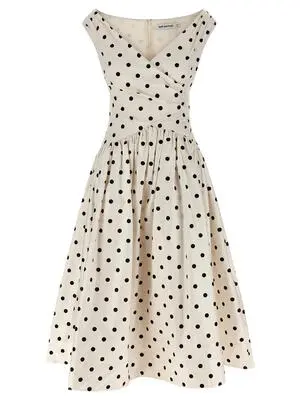 SELF-PORTRAIT Polka Dot Cotton Midi Dress - White/black