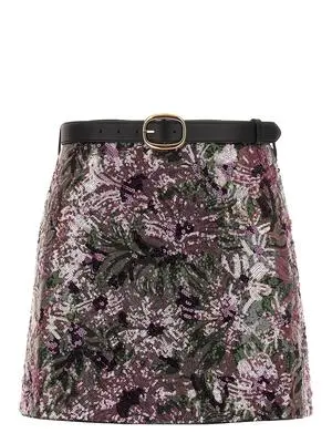 SELF-PORTRAIT Floral Sequin Mini Skirt - Pink