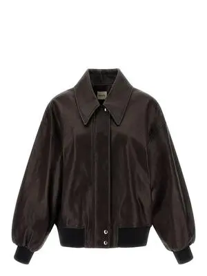 Khaite Shelman' Leather Bomber Jacket - Brown