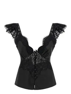 SELF-PORTRAIT Satin Lace Top - Black