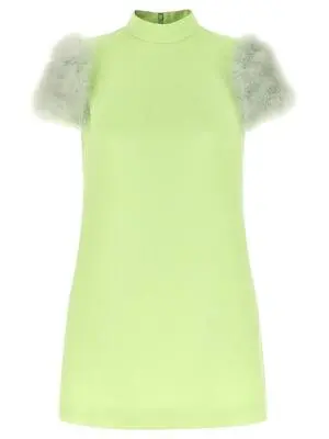 Valentino Garavani Wool Crêpe Feather Mini Dress - Green