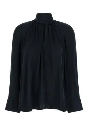 Remain Birger Christensen Satin Bow Blouse - Blue