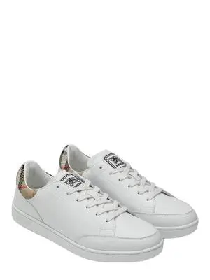 Burberry Sneakers In Leather And Check - White