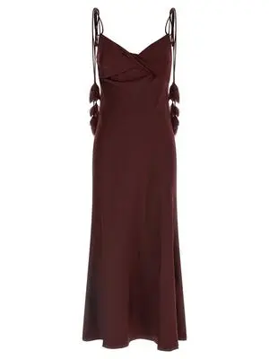 SELF-PORTRAIT Satin Flower Midi Dress - Bordeaux