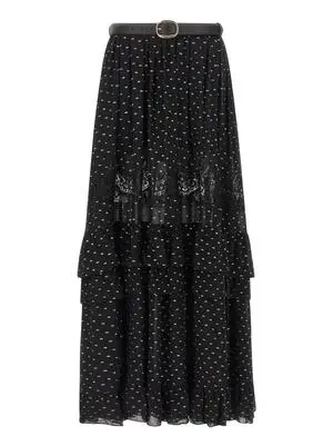 SELF-PORTRAIT Chiffon Lace Maxi Skirt - Black