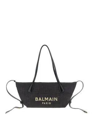 Balmain Small Raffia Track Shopper - Black