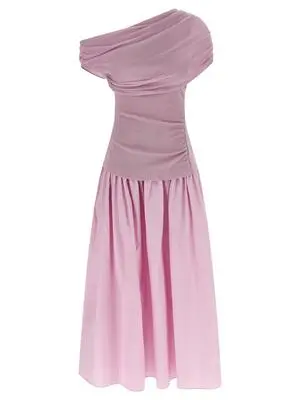 SELF-PORTRAIT Cotton Draped Knit Midi Dress - Pink
