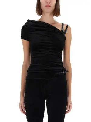 Versace One Shoulder Top With Buckle - Black