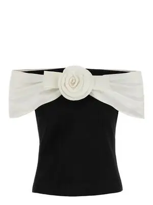 SELF-PORTRAIT Crêpe Flower Top - White/black