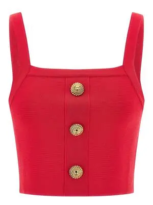 Balmain Buttoned Viscose Knit Top - Fuchsia