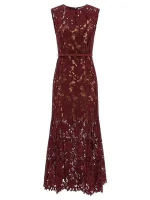 SELF-PORTRAIT Guipure Lace Midi Dress - Bordeaux