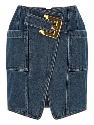 BALMAIN Belted Denim Skirt