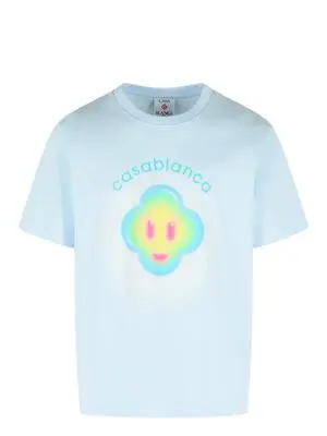 Casablanca Airbrush Smiley' Cotton T Shirt - Light Blue