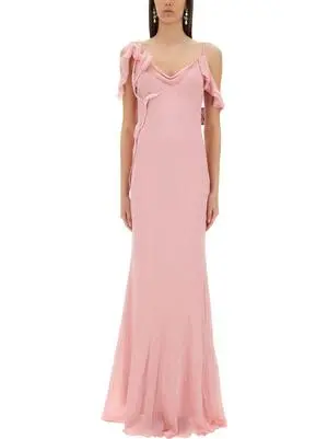 SELF-PORTRAIT Long Dress With Floral Appliqués - Pink