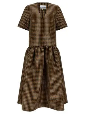 GANNI Taffetà Crinckled Midi Dress - Brown