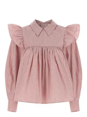 GANNI Striped Oxford Cotton Blouse