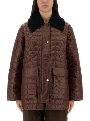 GANNI Quilted Midi Jacket - Brown