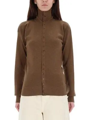 LEMAIRE Wool High Collar Cardigan - Brown