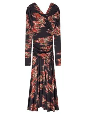 GANNI Long Floral Print Dress - Black