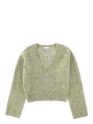 GANNI V-neck Regular Fit Sweater - Green