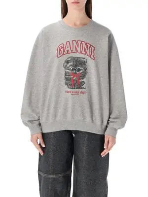 GANNI Graphic Cotton Sweatshirt - Paloma Grey