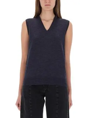 MAISON MARGIELA V-neck Wool Vest - Blue