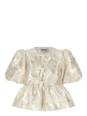 GANNI Satin Peplum Blouse - White