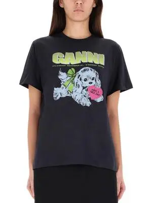 GANNI Printed Relaxed-fit T-shirt - Charcoal